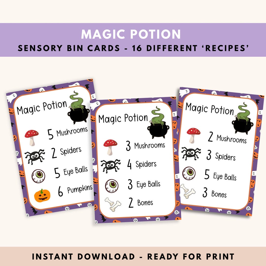 Magic Potion Sensory Bin Cards for Toddlers, Halloween Activity, Autumn ...