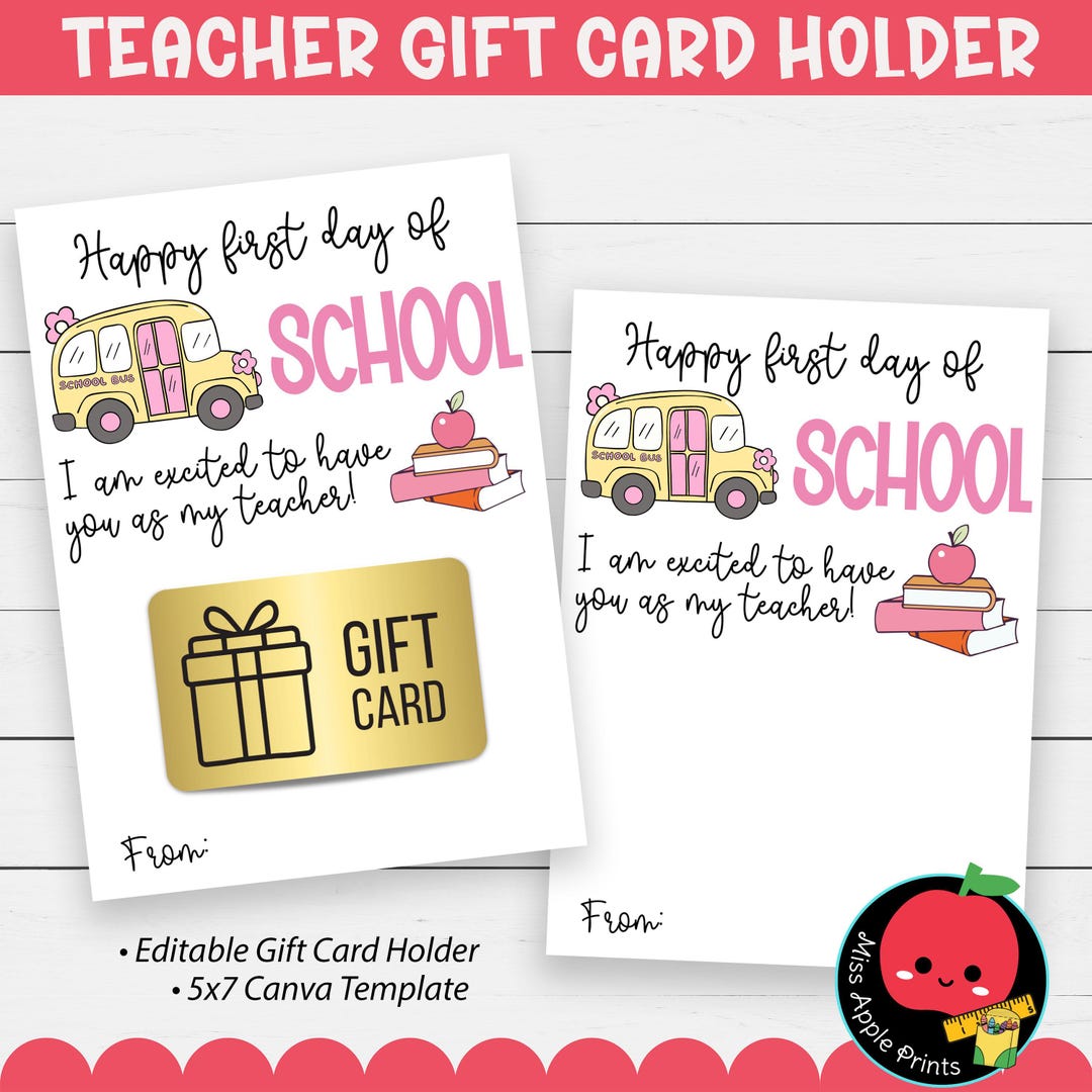 Editable Teacher Gift Card Holder – Canva Template for First Day of ...