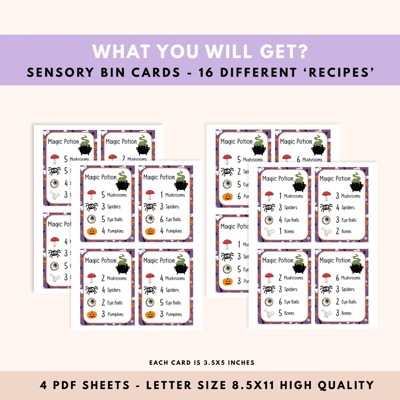 Magic Potion Sensory Bin Cards for Toddlers, Halloween Activity, Autumn ...