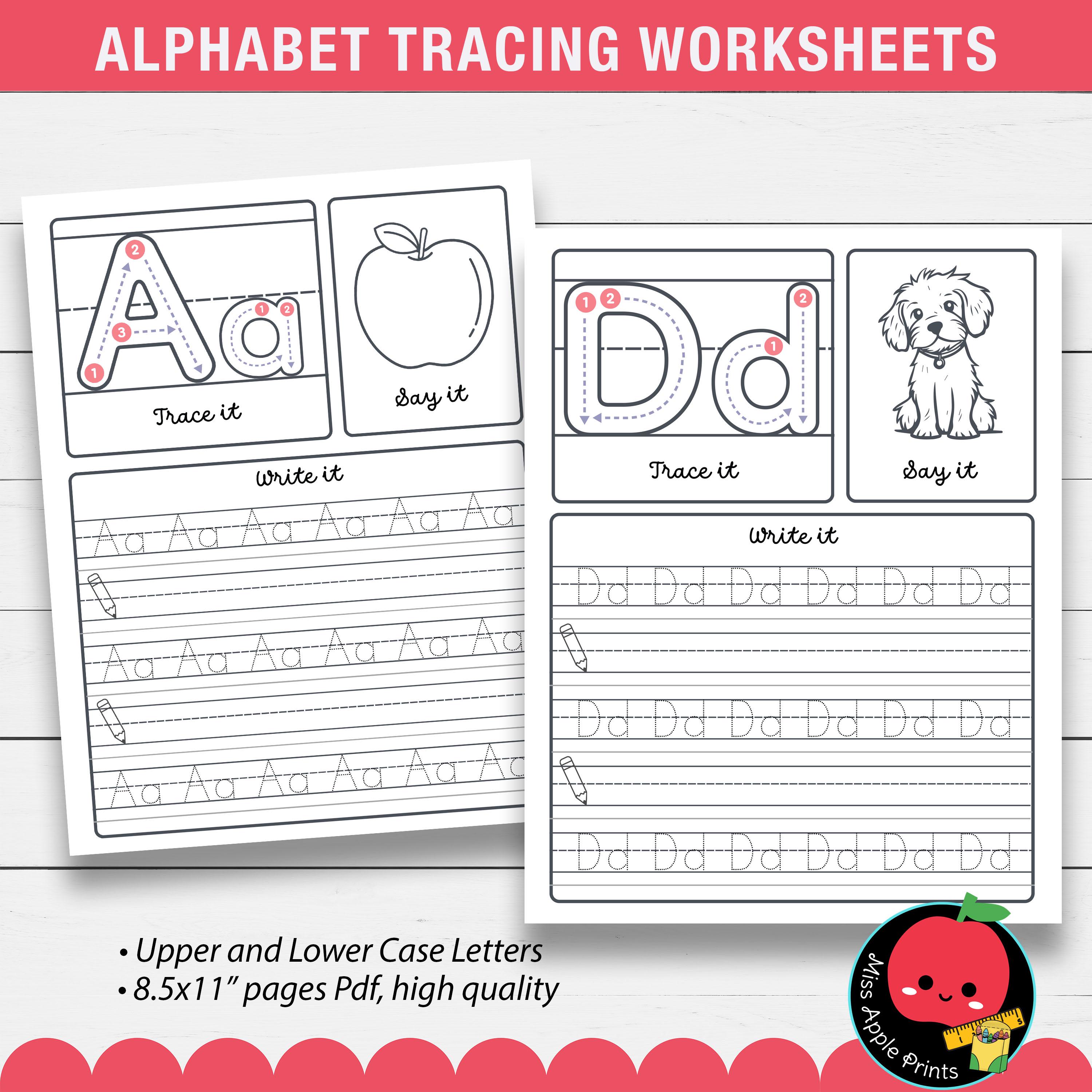 Kindergarten Alphabet Tracing Worksheets – Upper & Lowercase Letters ...