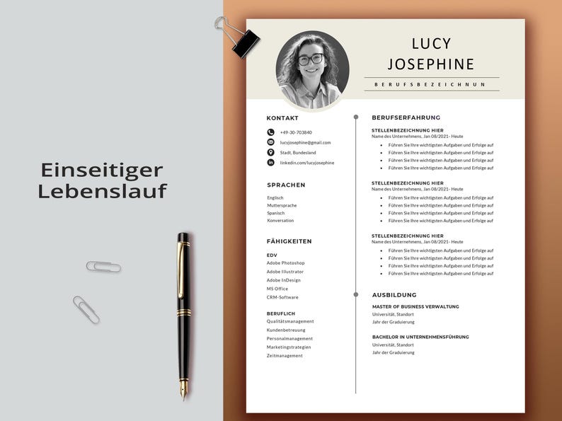 Modern German Resume Template | Cover Letter, References (digital ...