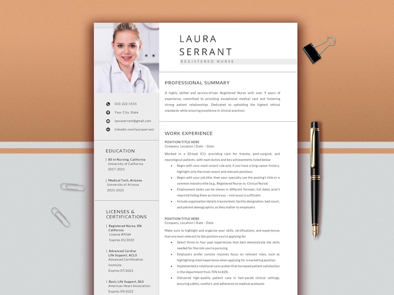 Nurse Resume Template, Modern Design, Cover Letter, References (word ...