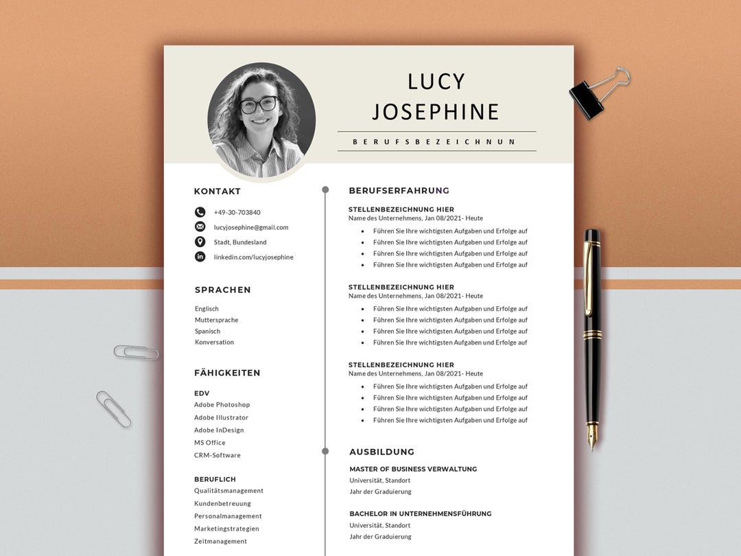 Modern German Resume Template | Cover Letter, References (digital ...