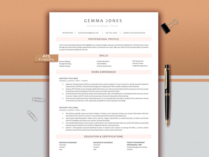 Clean Minimalist Resume Template, ATS Friendly (word & Pages) - Etsy