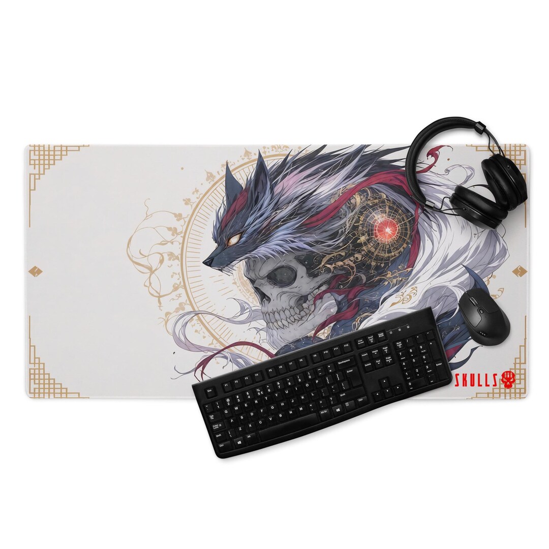 Divine Kitsune & Skull Gaming Mouse Pad – Japanese Myth Fantasy Design ...