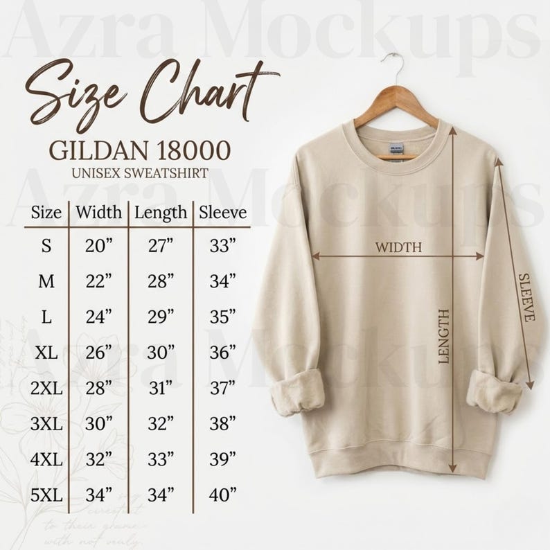Gildan 18000 Size Chart | Hanging Size Chart for Gildan | Gildan 1800 ...