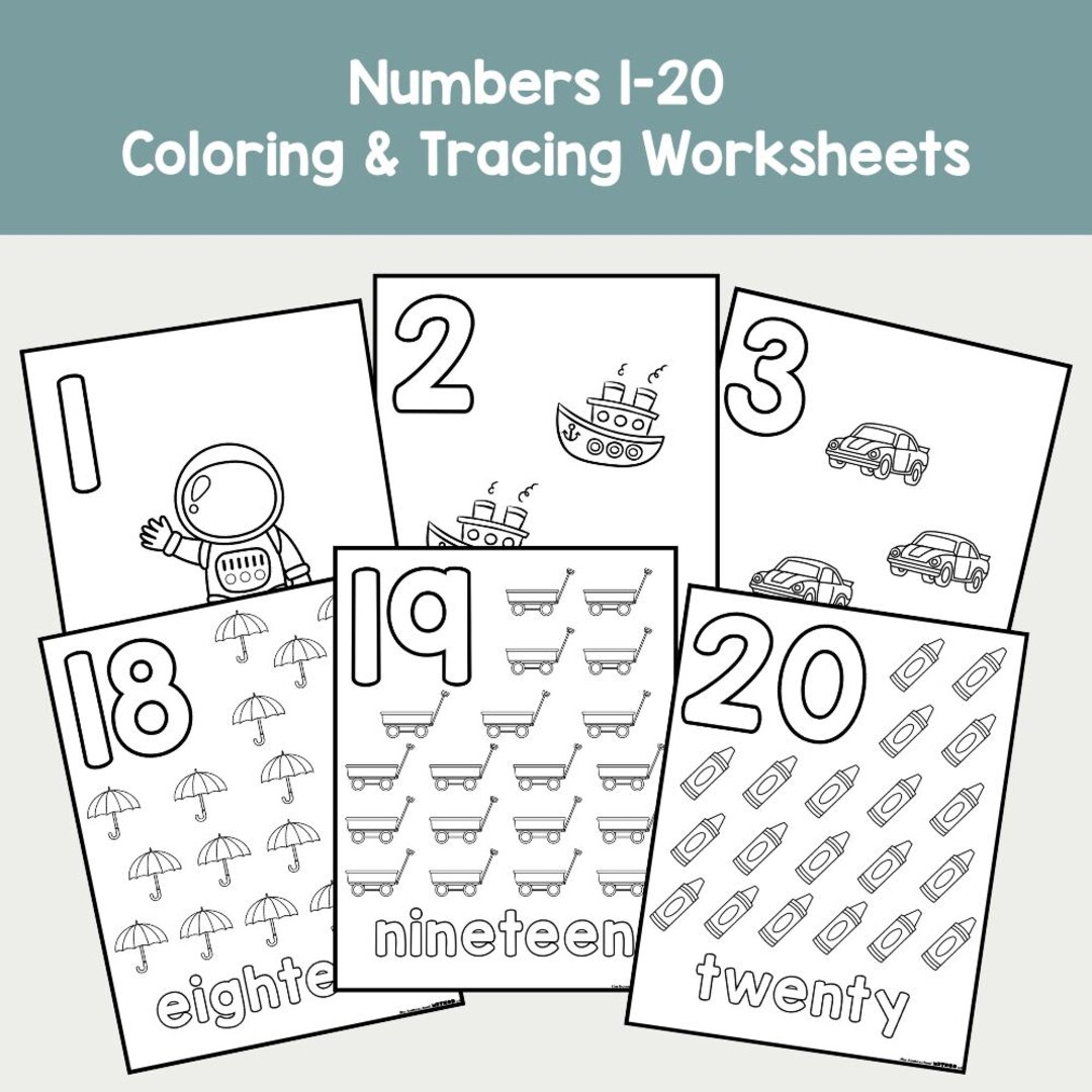 Numbers 1-20 Tracing and Coloring Worksheets | Preschool and ...