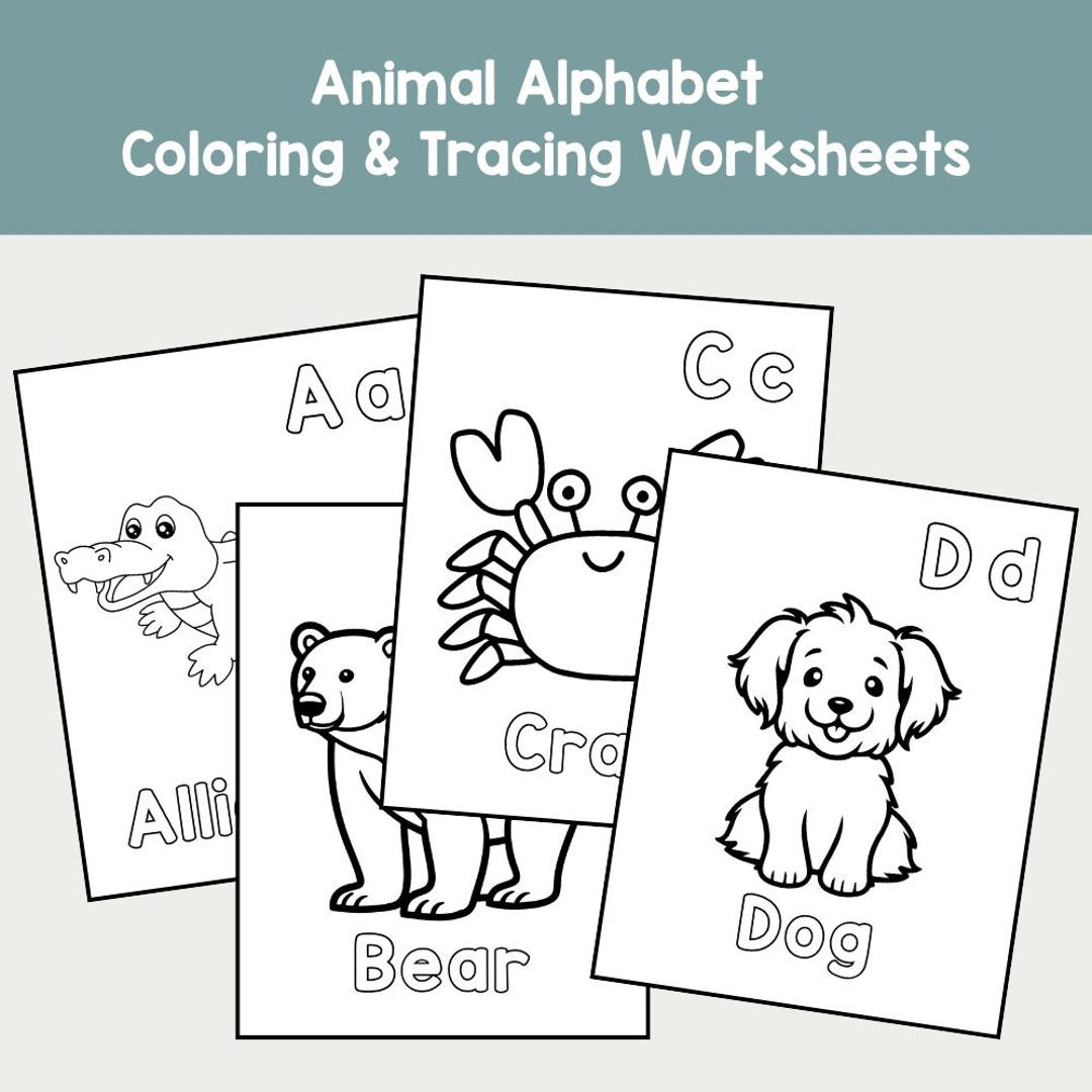 Animal Alphabet Coloring & Tracing Worksheets: Homeschool ABC Activity ...