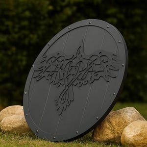 Handcrafted Wooden Viking Shield: Eivor Valhalla Raven Design - Etsy