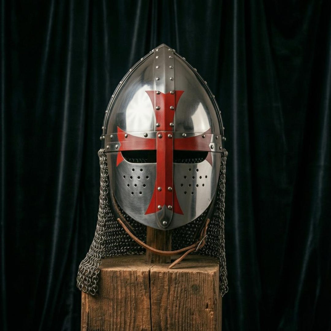 Medieval Crusader Helmet With Red Cross | Knight Templar Helmet Replica ...