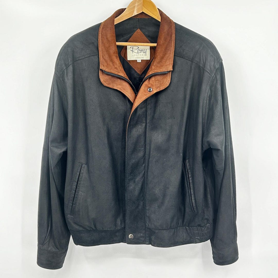Vintage Remy Leather Bomber Jacket Men’s Black Brown USA Made 46 XL - Etsy