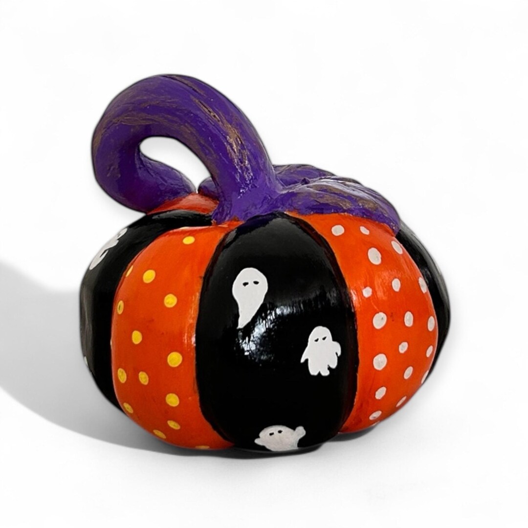 Hand Painted Halloween Pumpkin: Spooky Ghost & Polka Dot Decor - Etsy