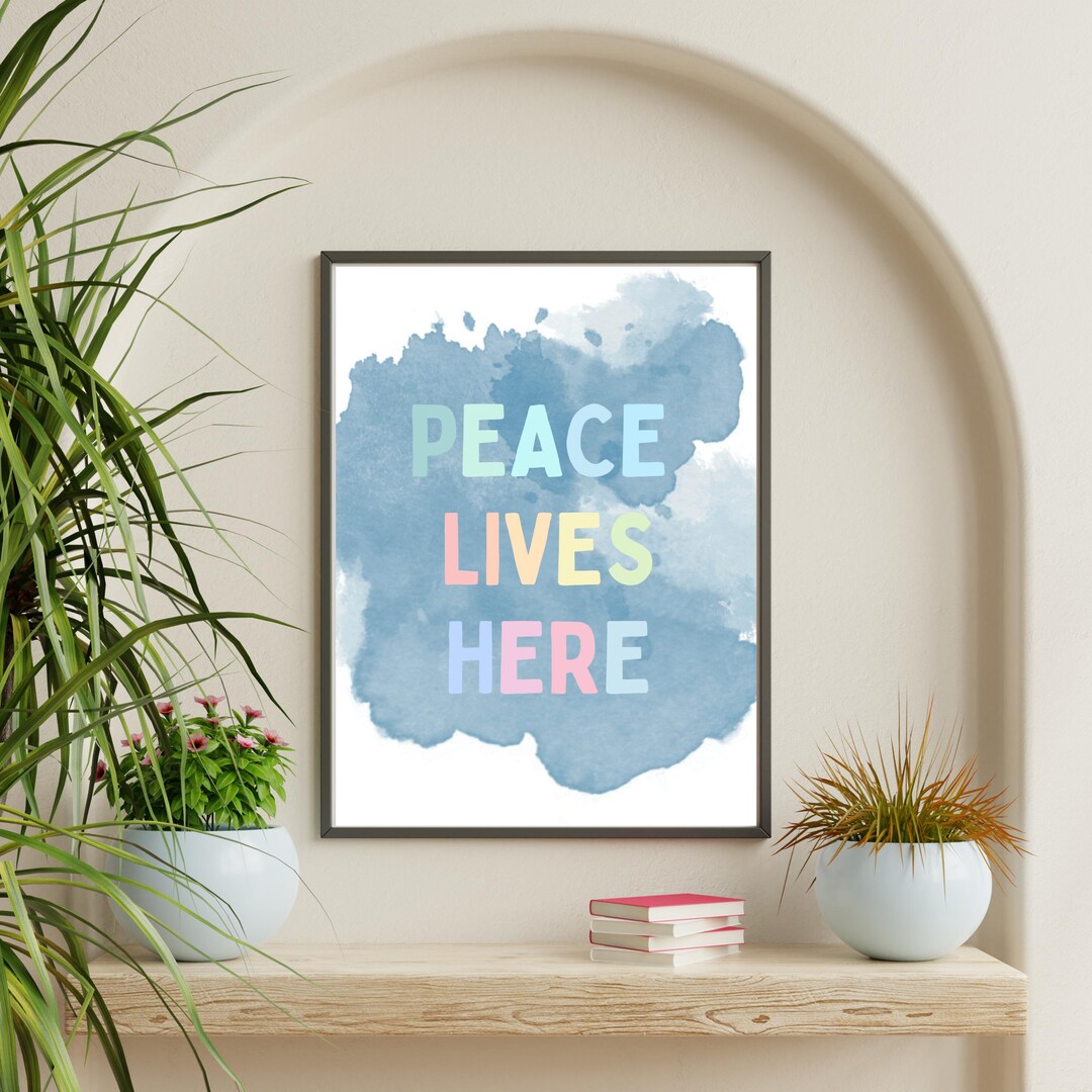 Peace Lives Here Poster, Mindfulness Wall Art, Calming Therapy Office ...