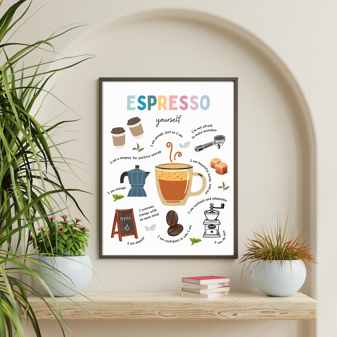 Expresso Yourself Poster, Coffee Pun Wall Art, Positive Affirmation ...