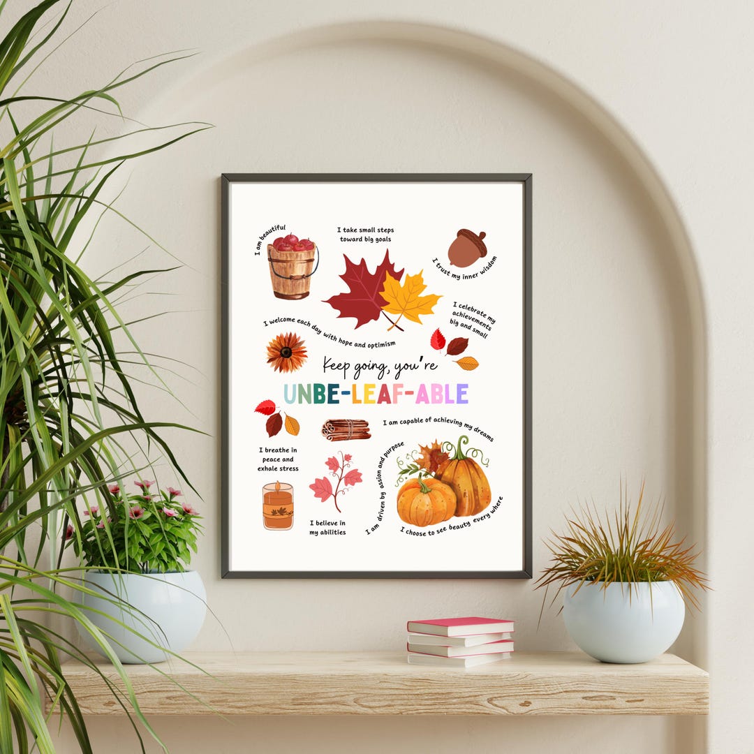 Keep Going You’re Unbe-leaf-able Poster, Positive Affirmation Wall Art ...