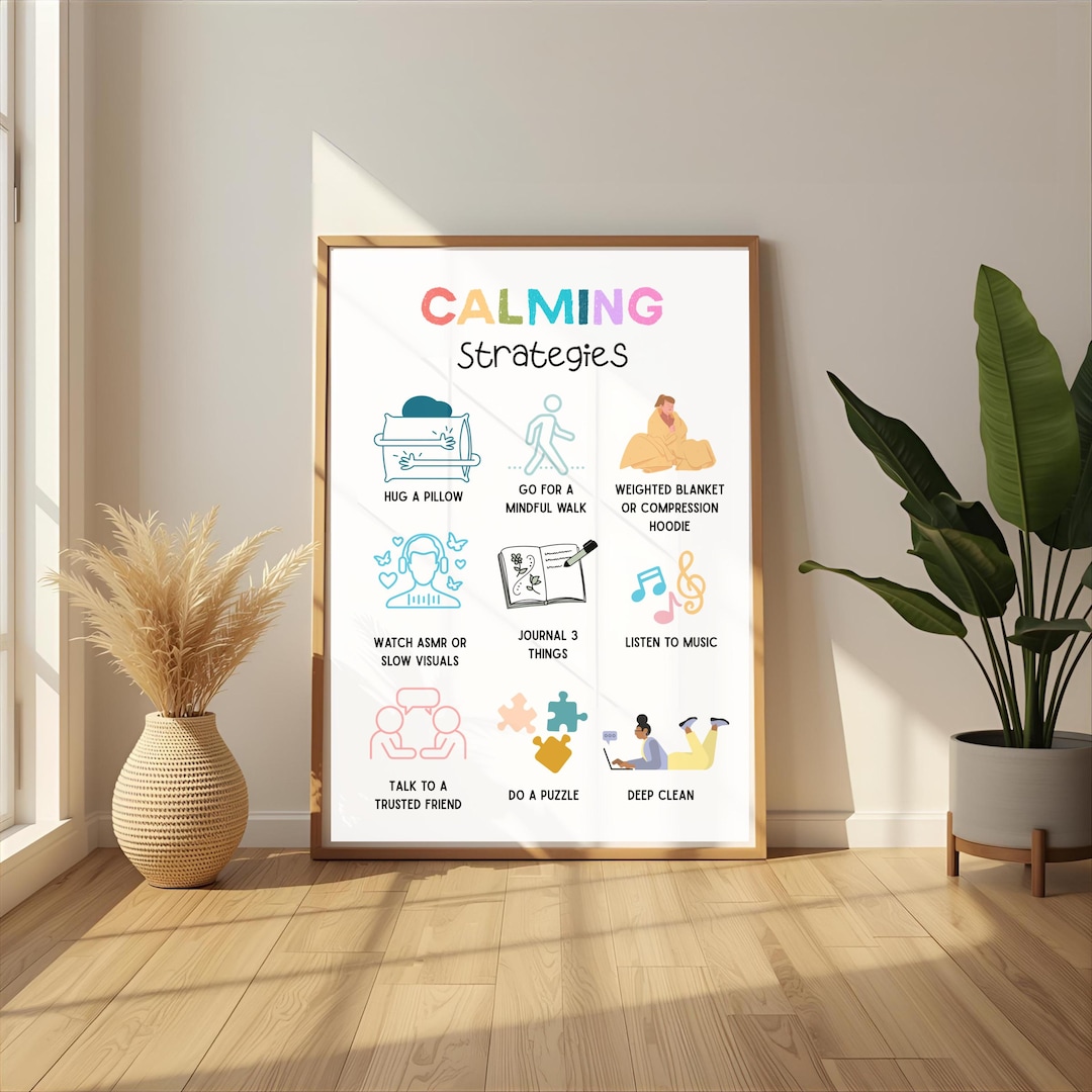 Calming Strategies Poster, Coping Skills Wall Art, Therapy Office Decor ...