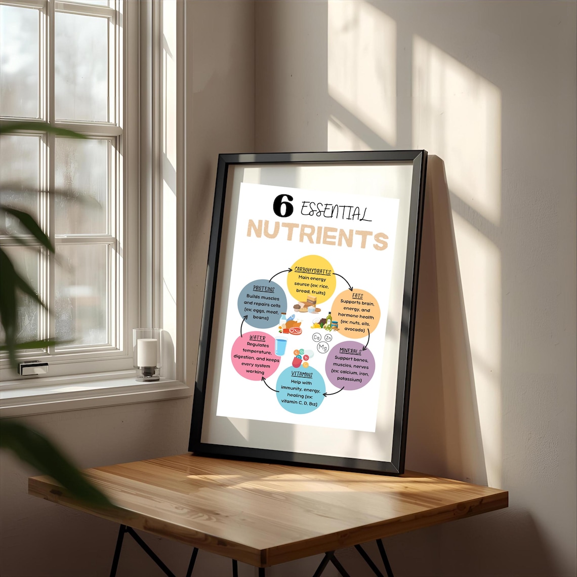 6 Essential Nutrients Poster, Nutrition Wall Art, Health Science ...