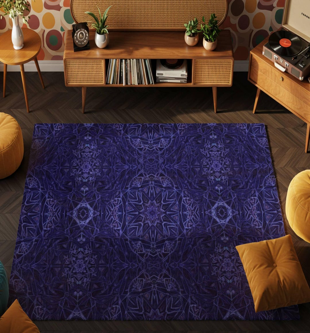 Dark Blue Mandala Area Rug: Boho Ethnic Oriental Carpet for Living Room ...