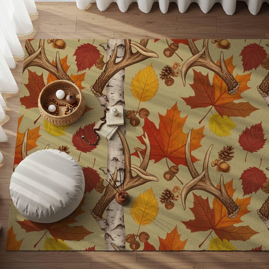 Autumn Leaves Area Rug: Rustic Fall Carpet for Cozy Lodge and Home ...