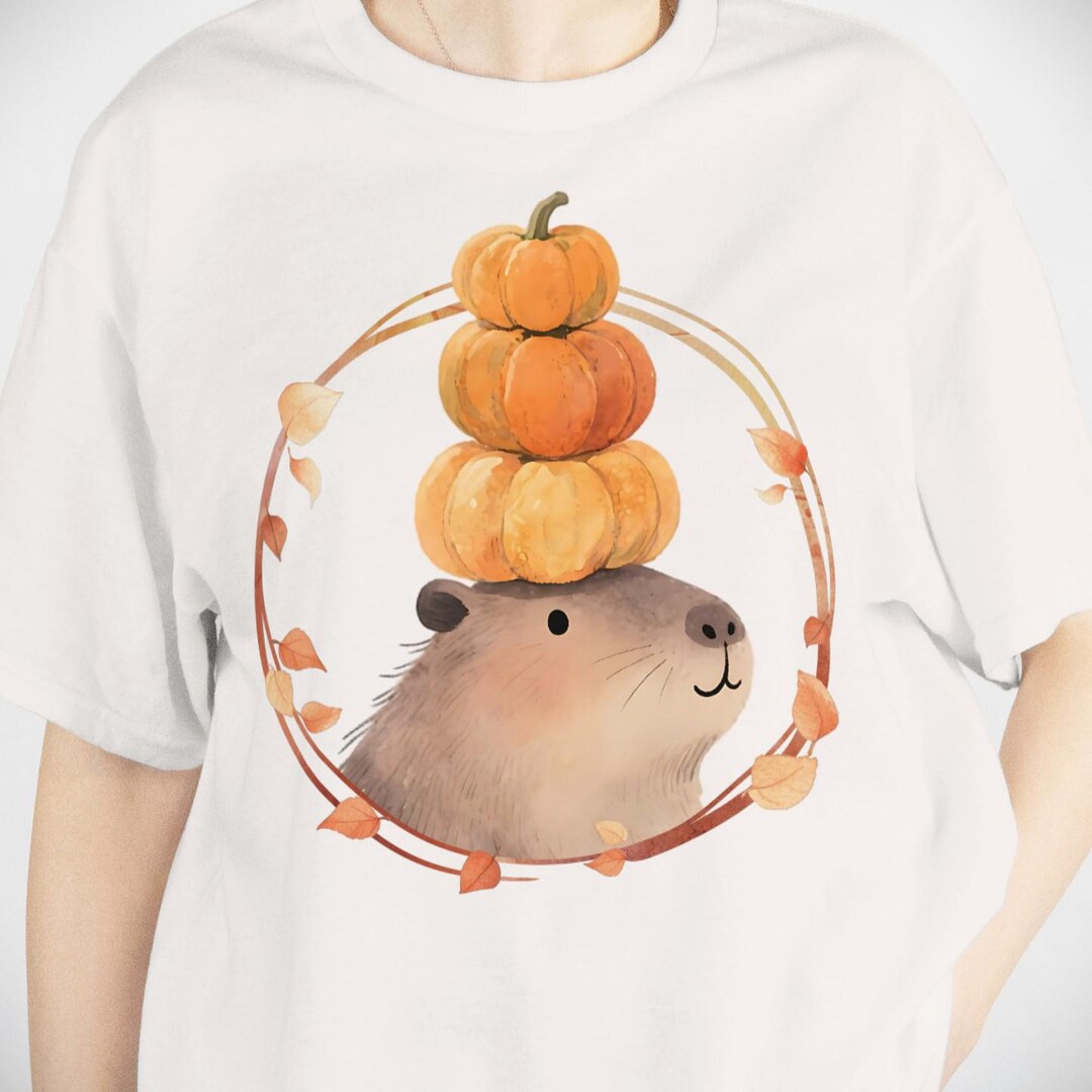 Cute Fall Capybara T-shirt PNG – Cozy Autumn Pumpkins Stack Capybara ...