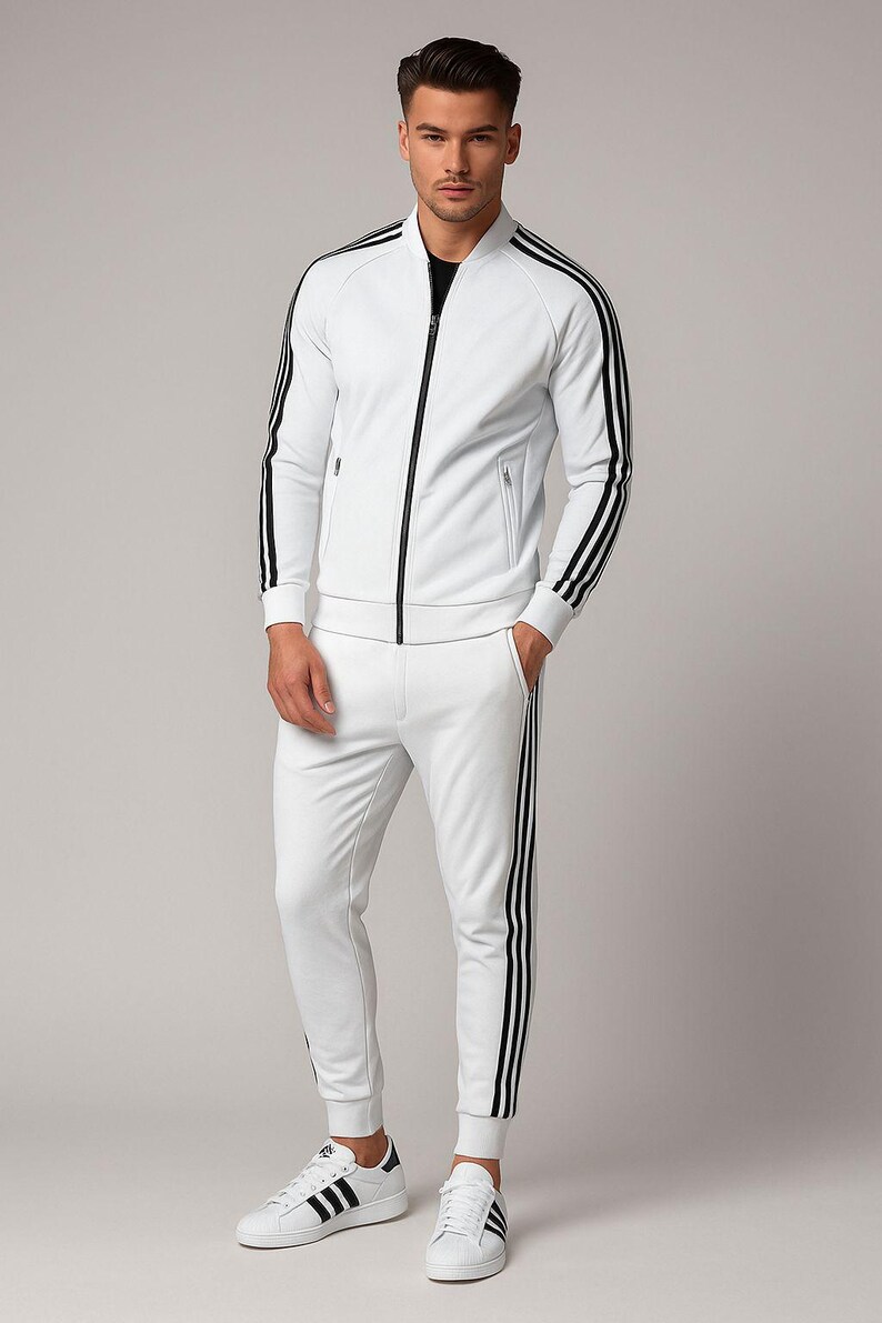 Men's Handmade Premium White Leather Tracksuit - Jogging Style Men's ...
