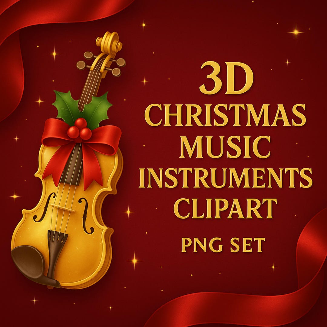 3D Christmas PNG Clipart Set | Musical Instruments PNG Bundle | Holiday ...
