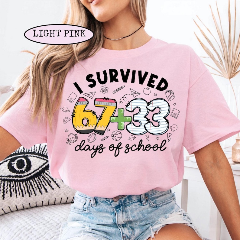 I Survived 67+33 Days of the School Shirt, 100 Days of School Shirt ...