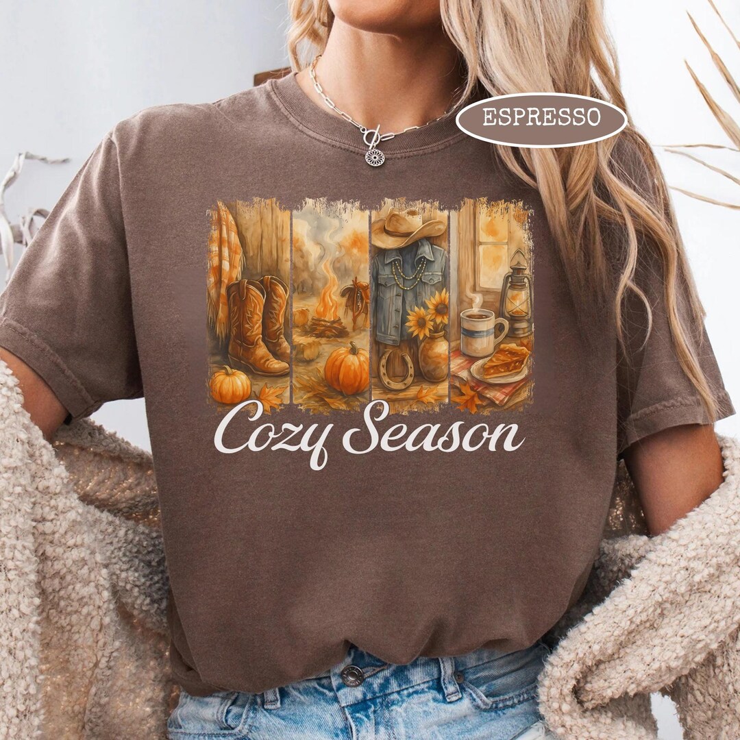 Western Cowboy Fall T-shirt, Cozy Season Tee, Cowboy Shirt, Fall Cowboy ...