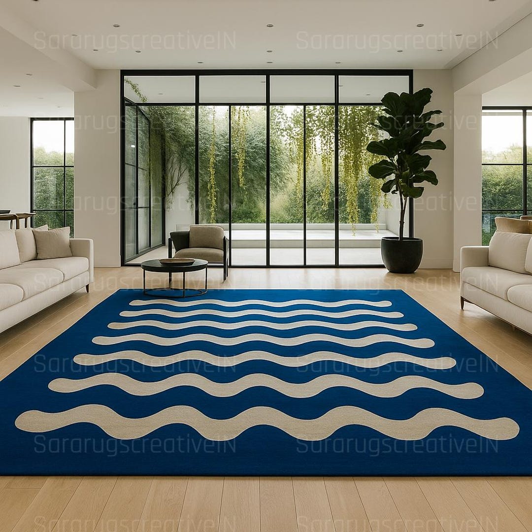 Blue Wave Rug | Abstract Ocean Pattern, Modern Home Decor - Etsy