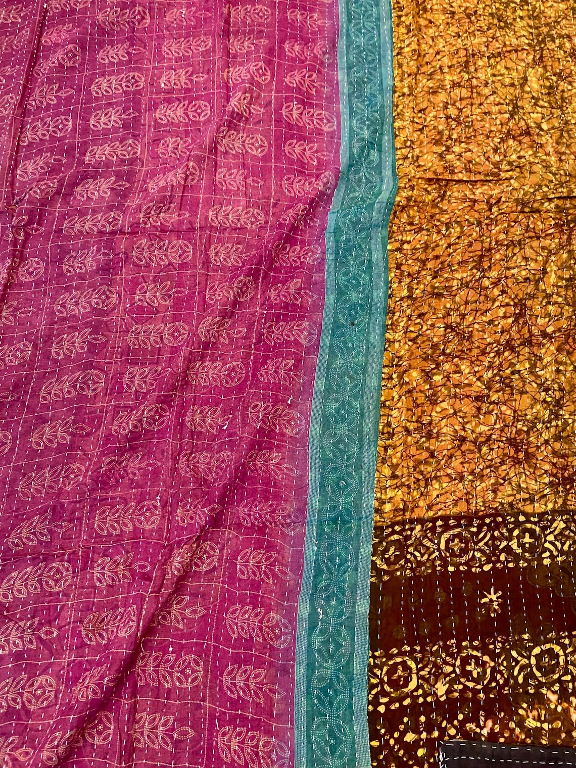 Vintage Kantha Quilt: Reversible Indian Bedspread Throw, Hand-stitched ...