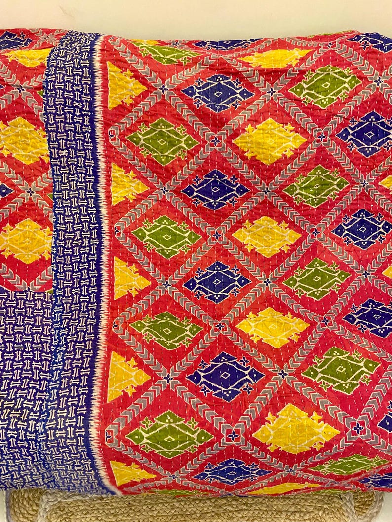 Vintage Kantha Quilt: Reversible Indian Bedspread Throw, Hand-stitched ...