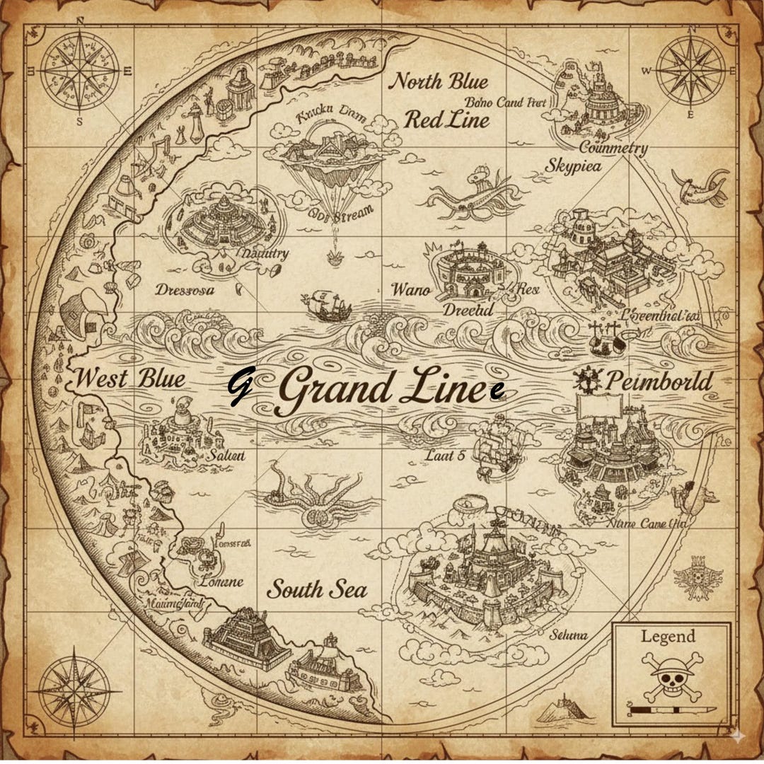 One Piece Style Anime World Map Poster: One Piecec Manga Fan Art ...