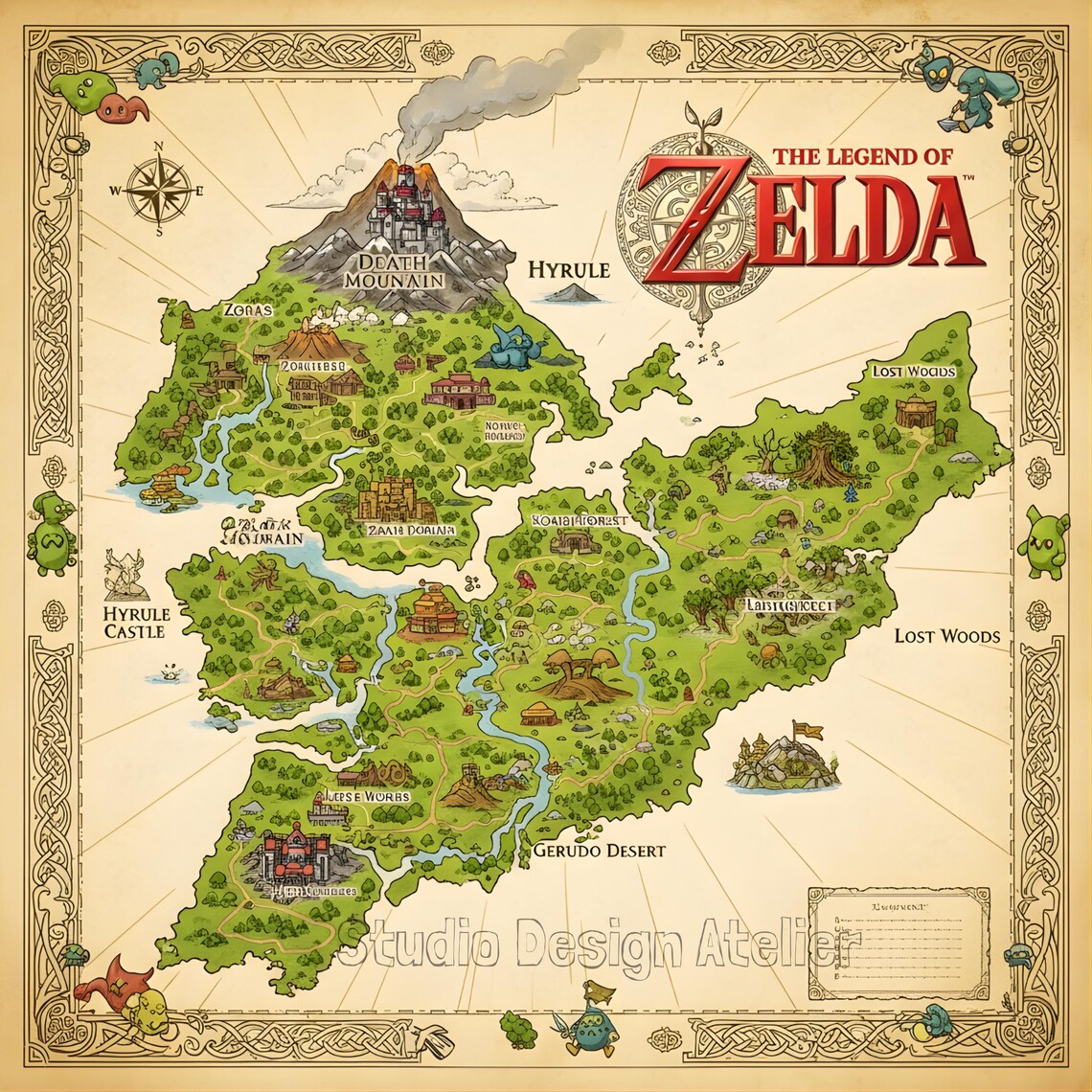 Zelda Hyrule Map Poster: Vintage Style Game Art (digital Download) - Etsy