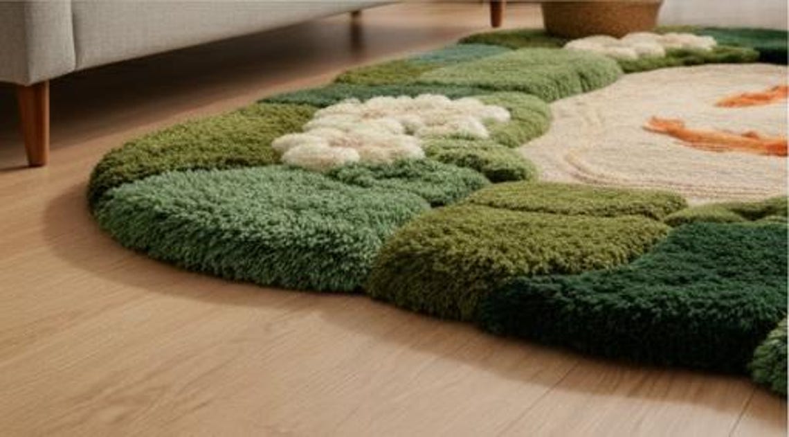 Hand Tufted Wool Pond Rug - Floral Moss Design Soft Modern Living Room ...