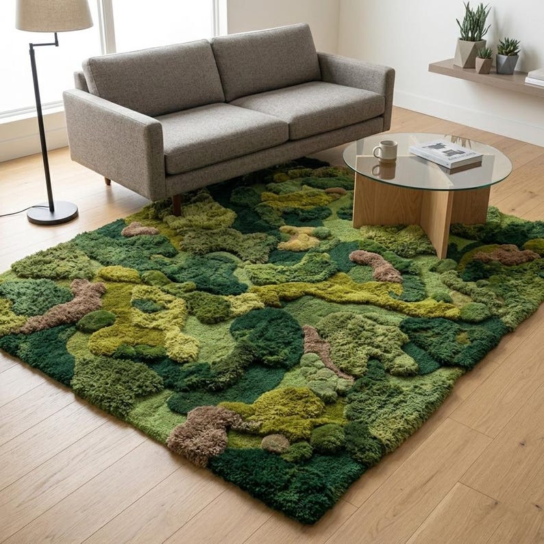 Hand Tufted Moss Green Abstract Wool Rug - Organic Modern Nature ...