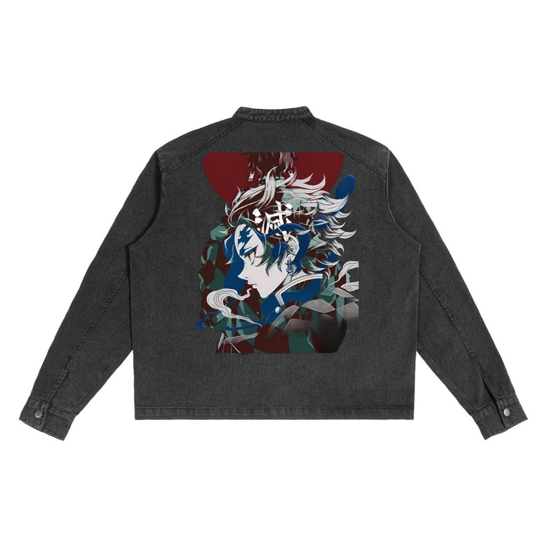 Denim Vintage Washed Jacket - Tanjiro - Demon Slayer - Etsy