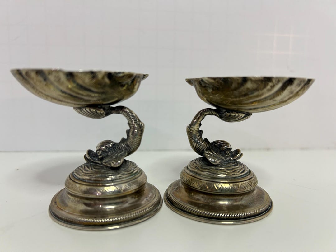 Pair Antique Dolphin Ware Koi Fish SALT CELLARS 800 Silver Decorative ...