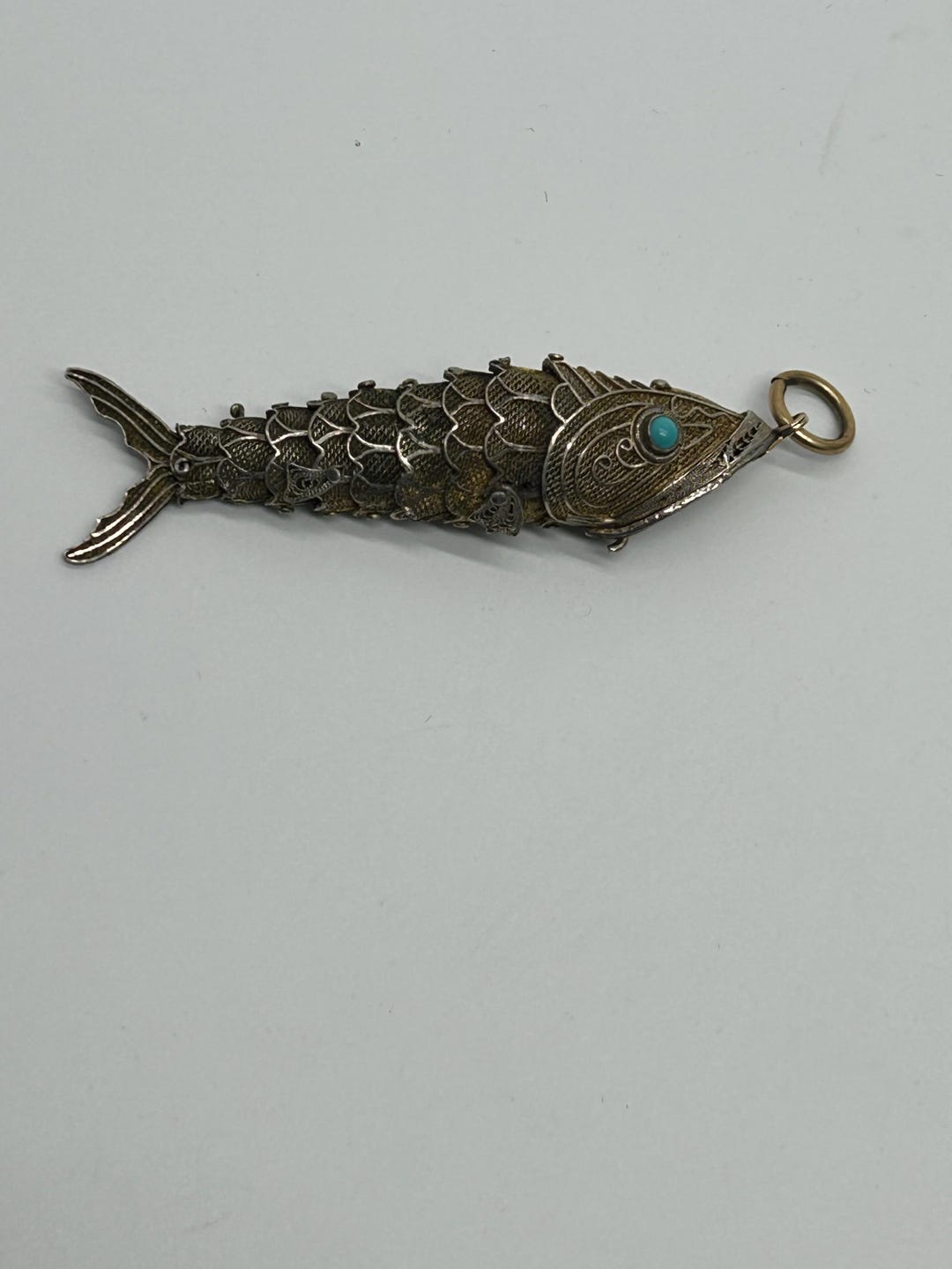 Vintage Filigree Articulated Fish Pill Box Gilt Sterling Silver ...