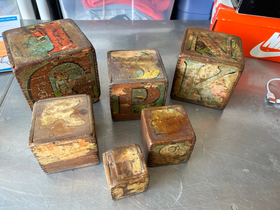 Antique Victorian Micro Dove-tailed Wood Nesting Blocks Worn Lithos 6 ...