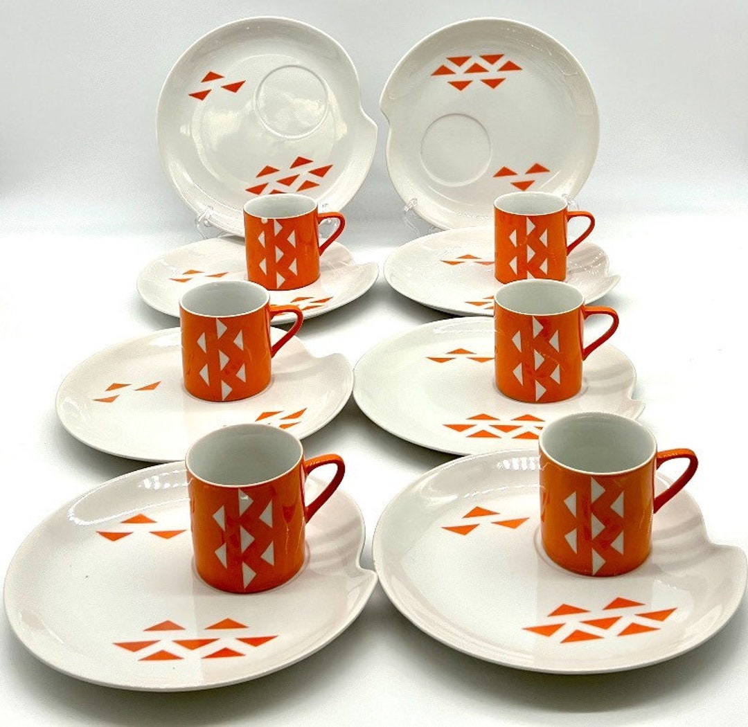 Vintage Mid Century Modern JONAS ROBERTS Snack Set of 6 Cups and 8 ...