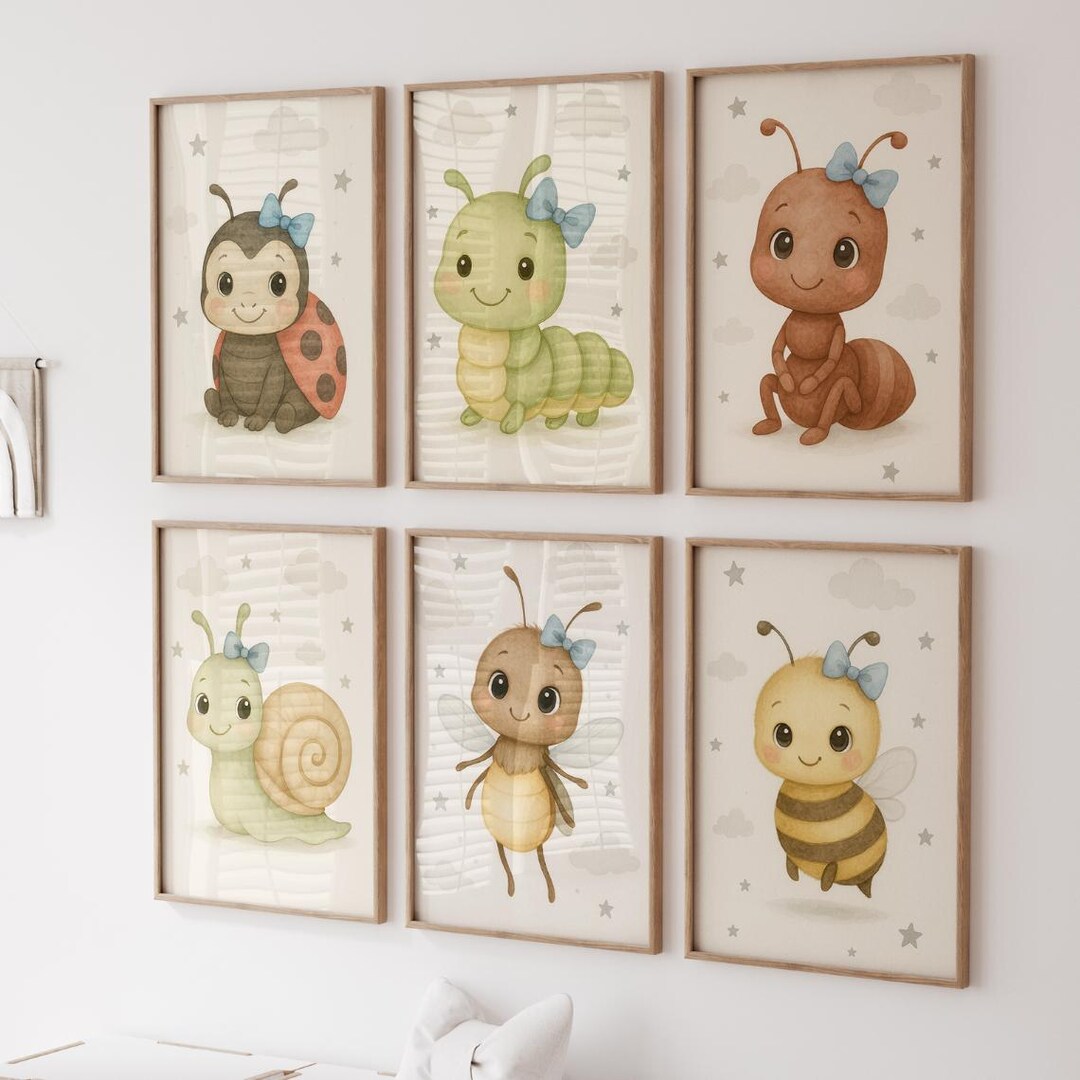 Worms Nursery Wall Prints, Kids Room Nursery Animal Wall Decor, Cute ...