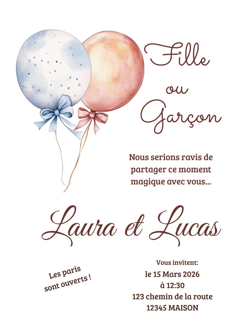 Gender Reveal Invitation in French – Digital or Paper Invitation – Girl ...