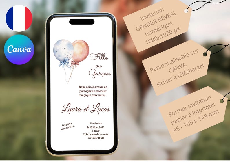 Gender Reveal Invitation in French – Digital or Paper Invitation – Girl ...