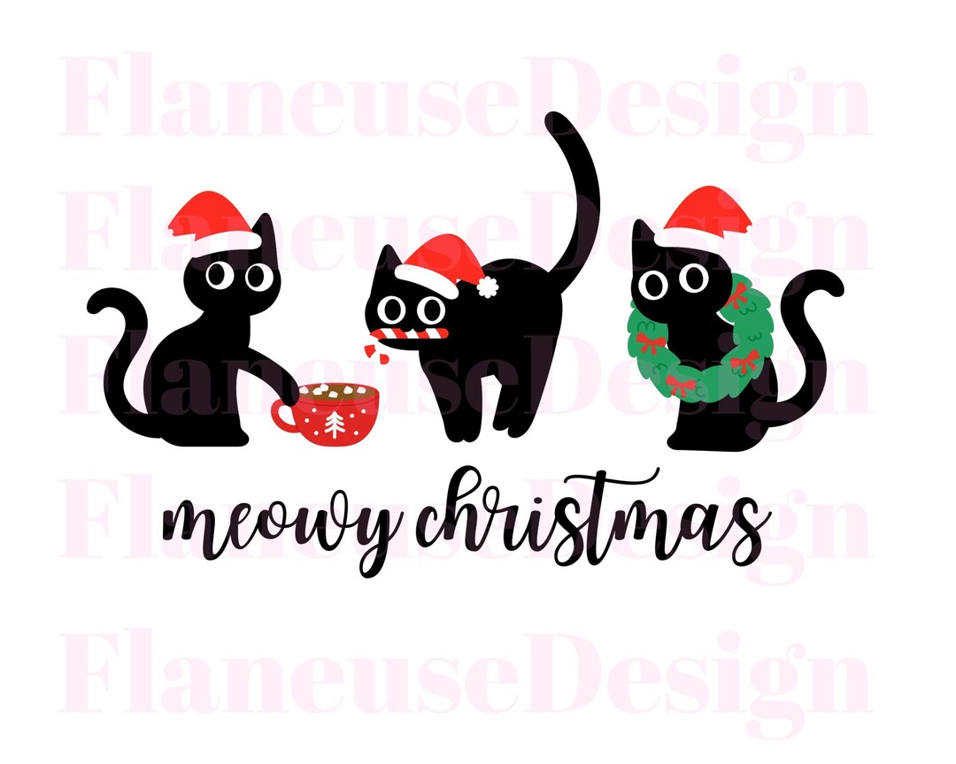 Meowy Christmas Cat Png, Christmas Clipart - Etsy