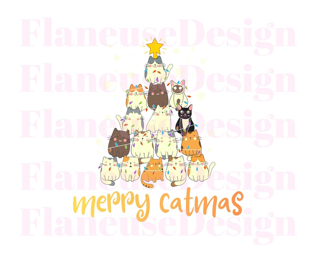 Merry Catmas Png, Christmas Clipart, Xmas Cat Tree Png - Etsy