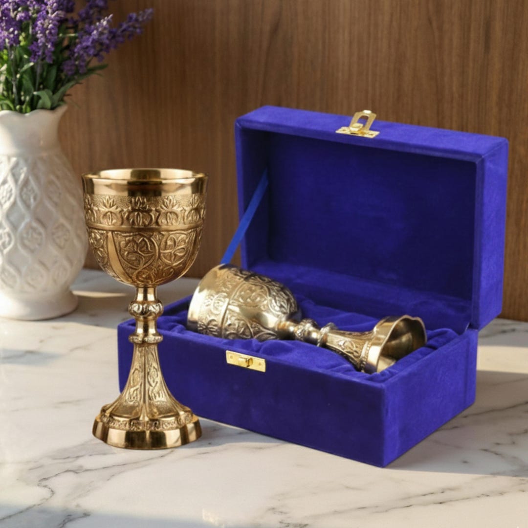 Engraved Brass Goblet With Display Horn | Royal Blue Velvet Box - Etsy