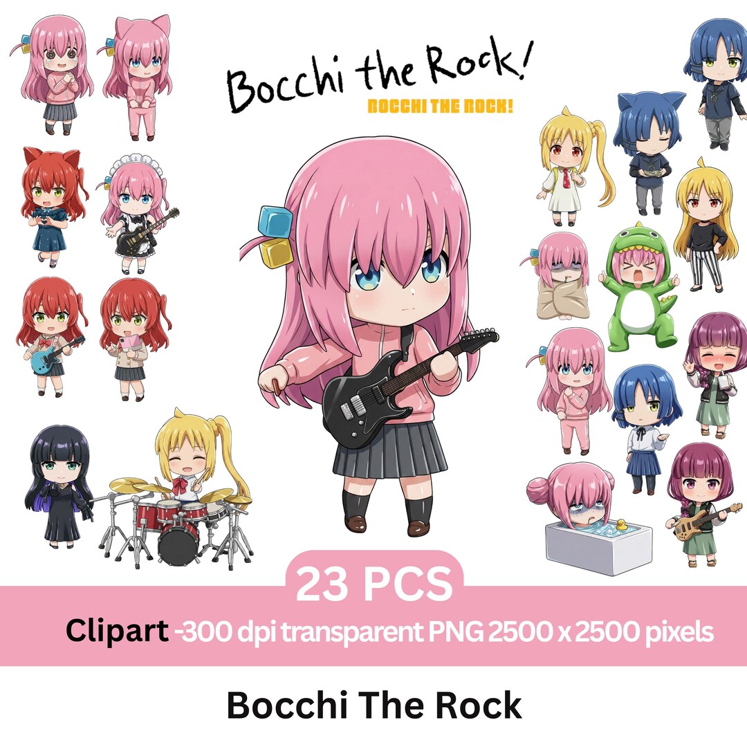 Bochi the Rock Anime Clipart Bundle 23pcs PNG 2500px Transparent ...