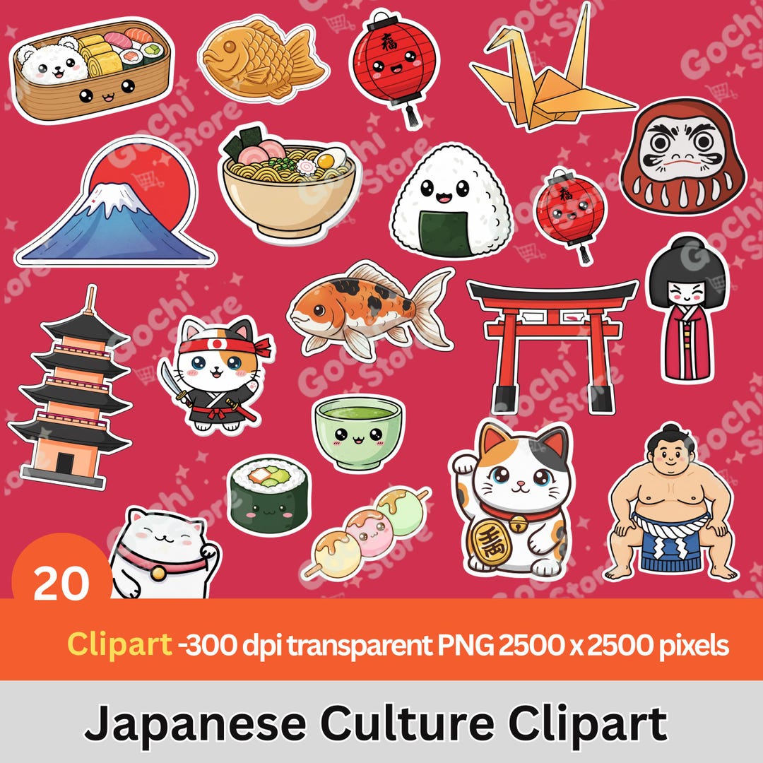 Japanese Culture Clipart: Sushi, Kimono, Temple PNG Files (digital ...
