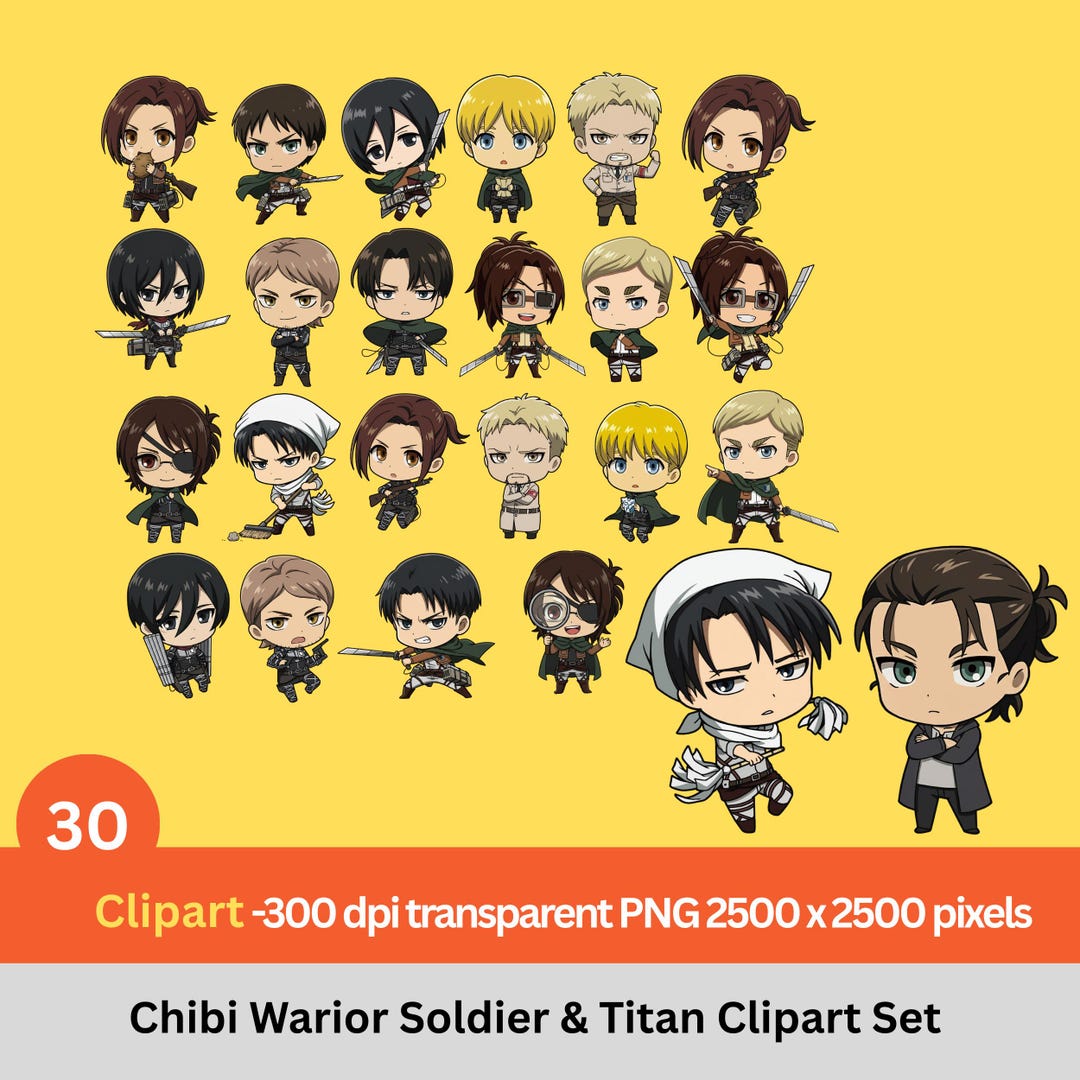 Chibi Warrior Clipart – Anime Soldiers & Titans PNG (digital Download ...