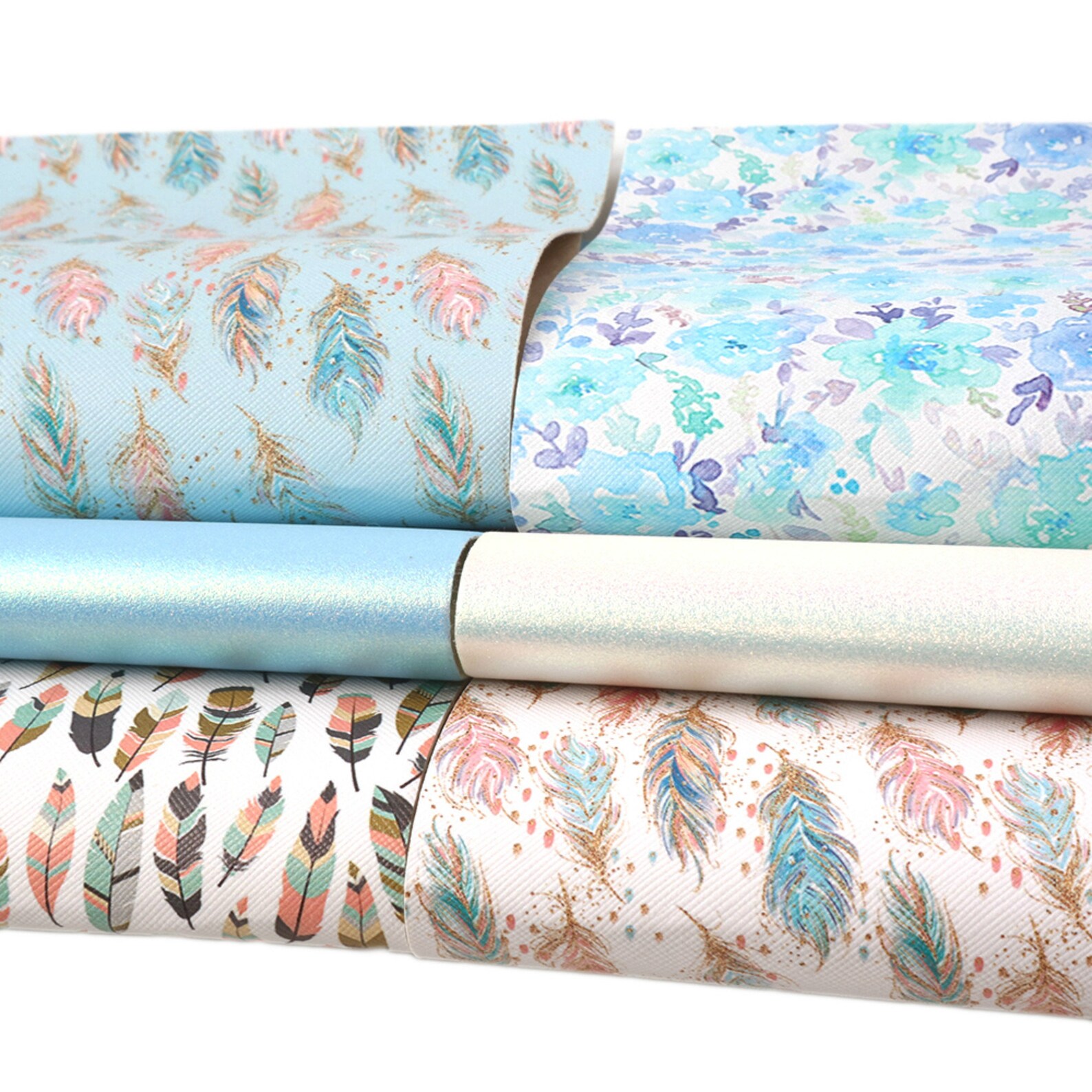 6pcs/set Feather Bundle,printed Faux Leather Sheets,iridescent Leather ...